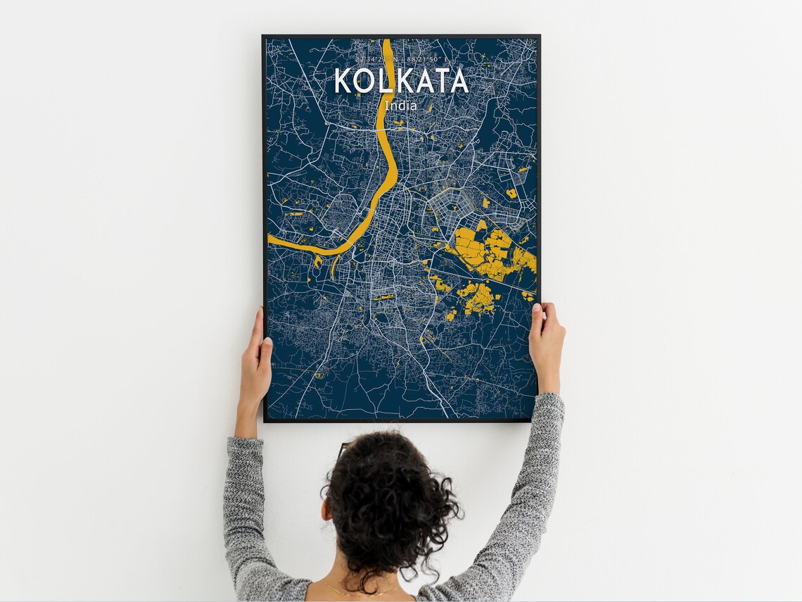 Kolkata Blue Map Poster Kolkata City Modern Map Print - Etsy