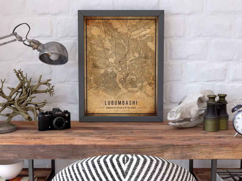 Lubumbashi Vintage Map Poster Lubumbashi Old Map Grunge - Etsy