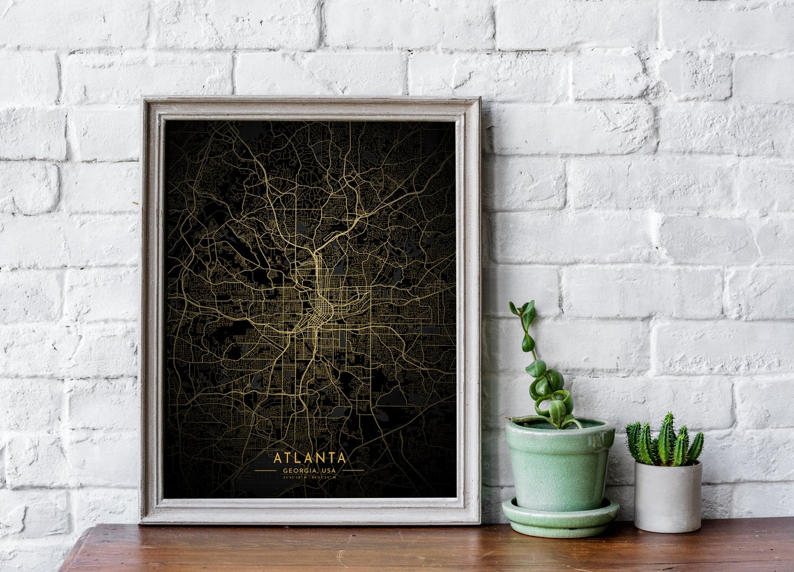 Atlanta Gold Map Poster Atlanta Black Gold Map Art Atlanta - Etsy