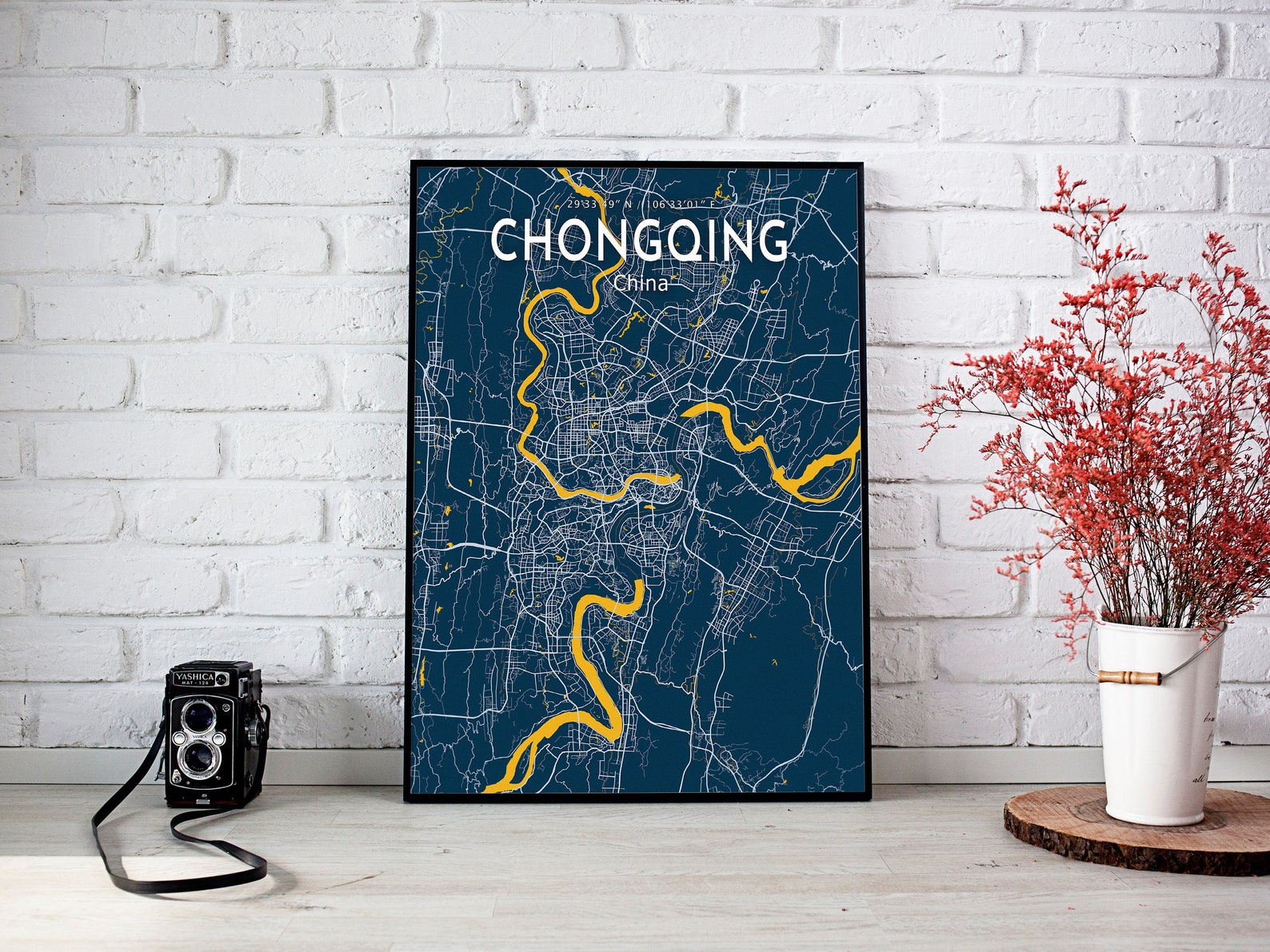 Chongqing Blue Map Poster, Chongqing City Modern Map Print, China Map ...