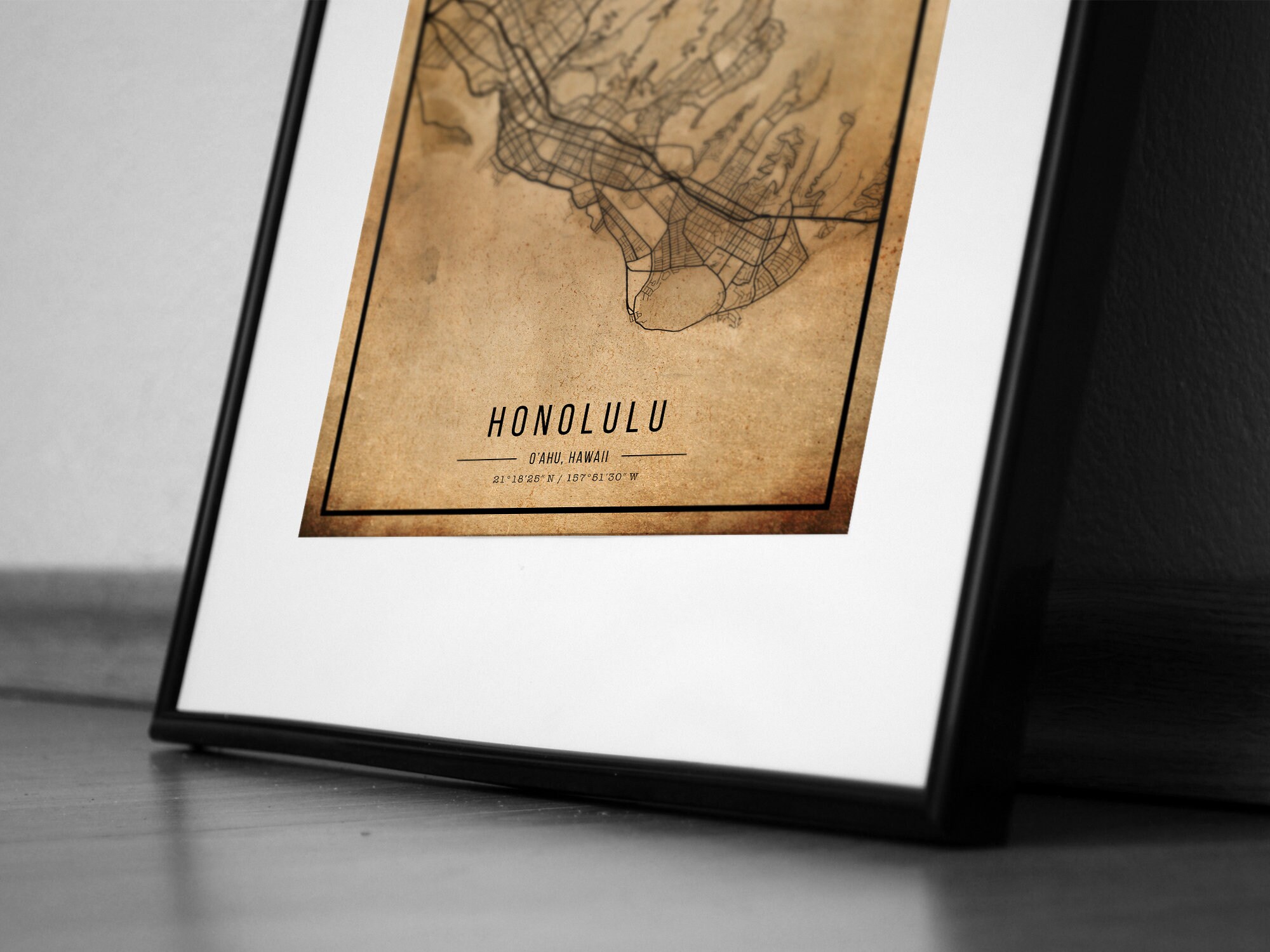 Honolulu Vintage Map Poster Honolulu Old Map Grunge Honolulu | Etsy