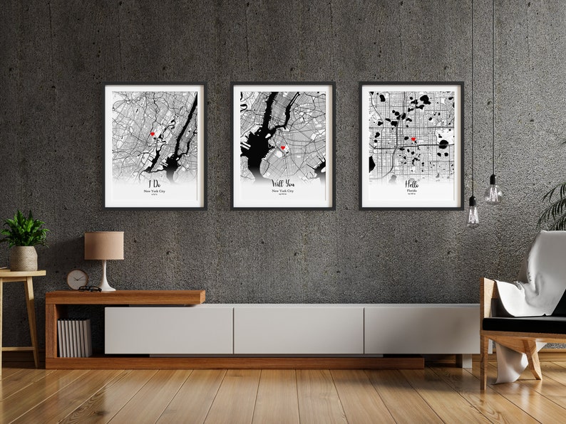 Set of 3 Maps Custom Map Locations Hello Will You I Do for - Etsy