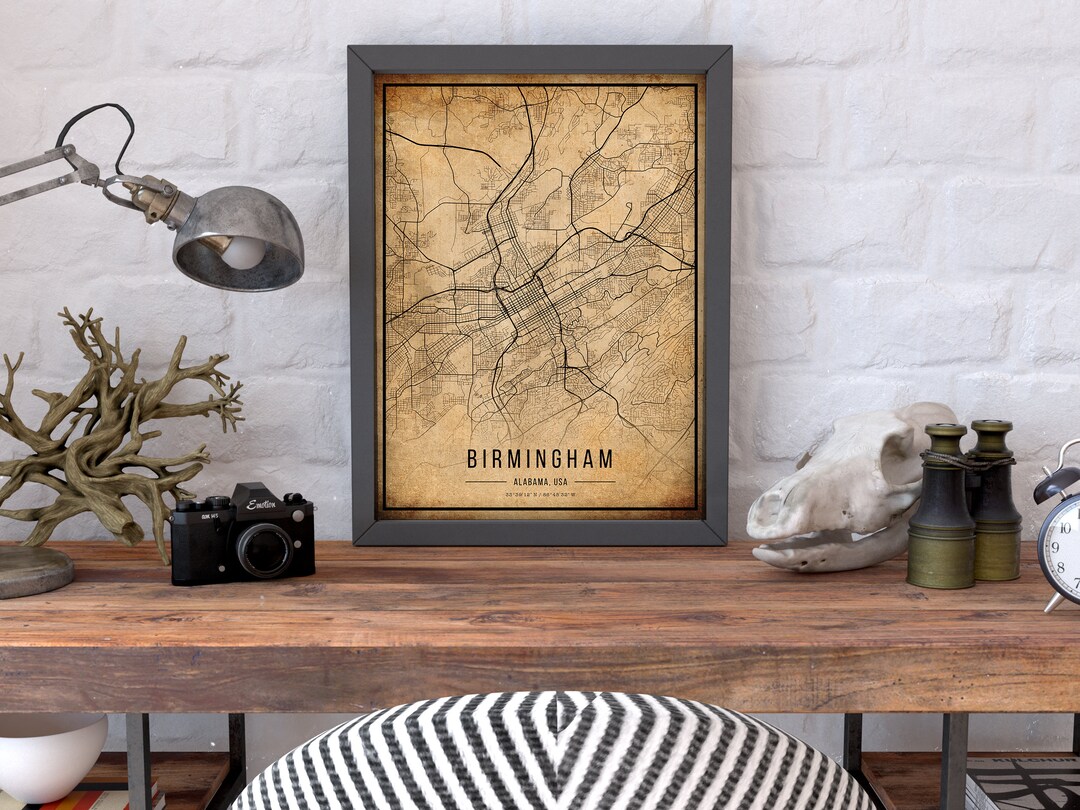 Birmingham Vintage Map Poster, Birmingham Old Map, Grunge Birmingham ...