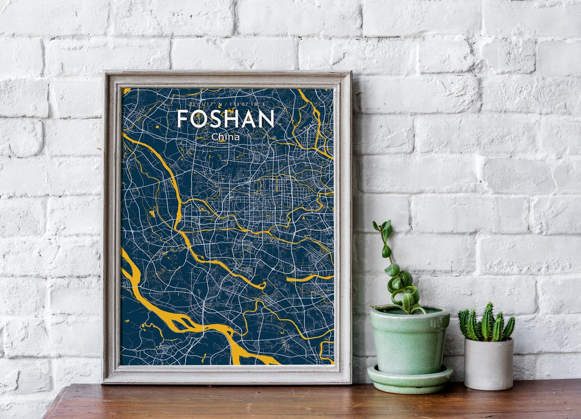 Foshan Blue Map Poster Foshan City Modern Map Print Foshan - Etsy