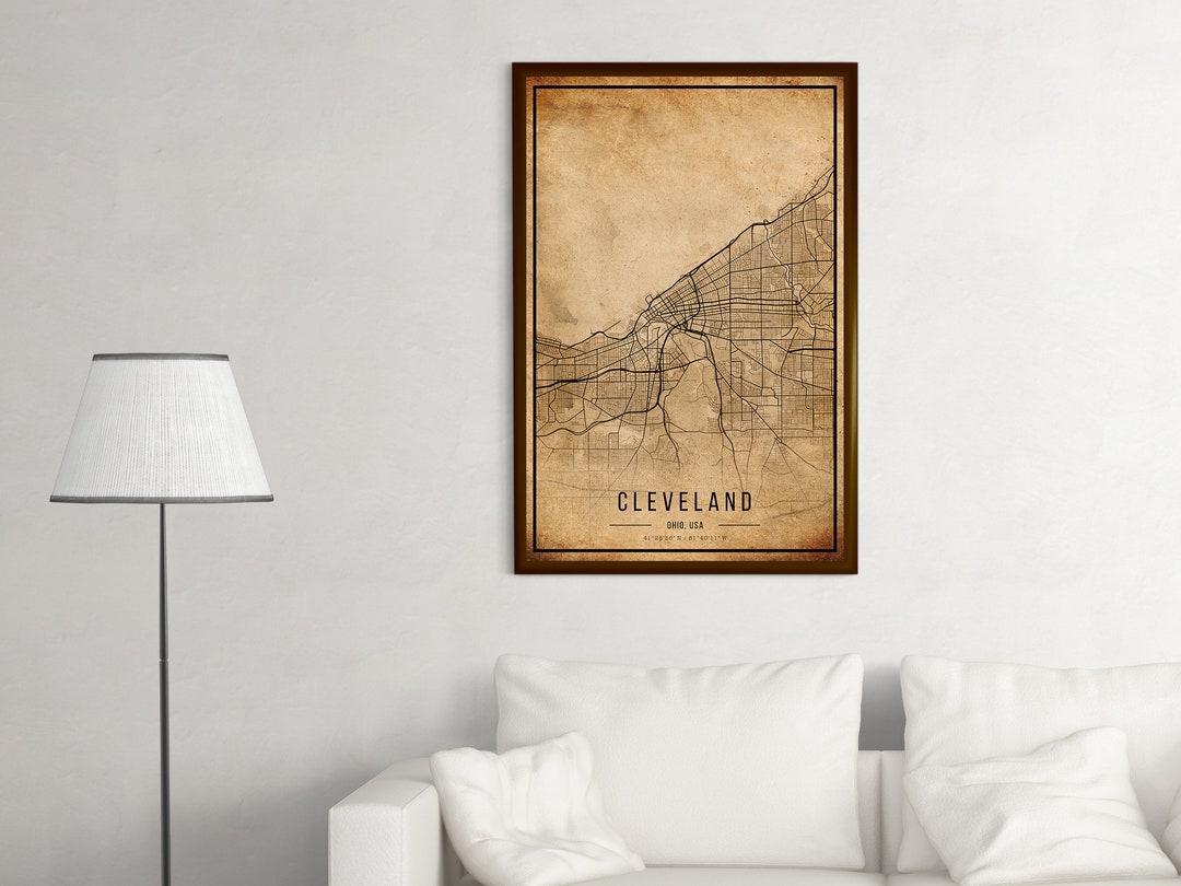 Cleveland Vintage Map Poster, Cleveland Old Map, Grunge Cleveland Map ...