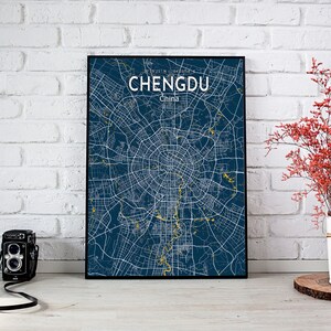 Chengdu Blue Map Poster, Chengdu City Modern Map Print, Chengdu City ...