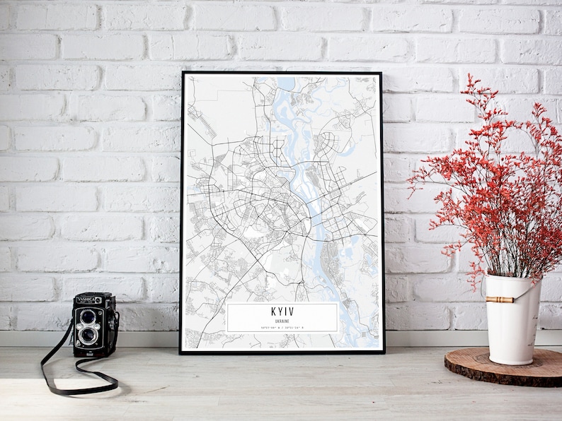 Kyiv White Map Poster, Kyiv City Map Poster, Kyiv City Sign, Ukraine ...
