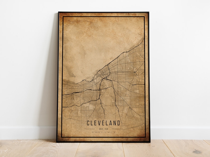 Cleveland Vintage Map Poster Cleveland Old Map Grunge - Etsy