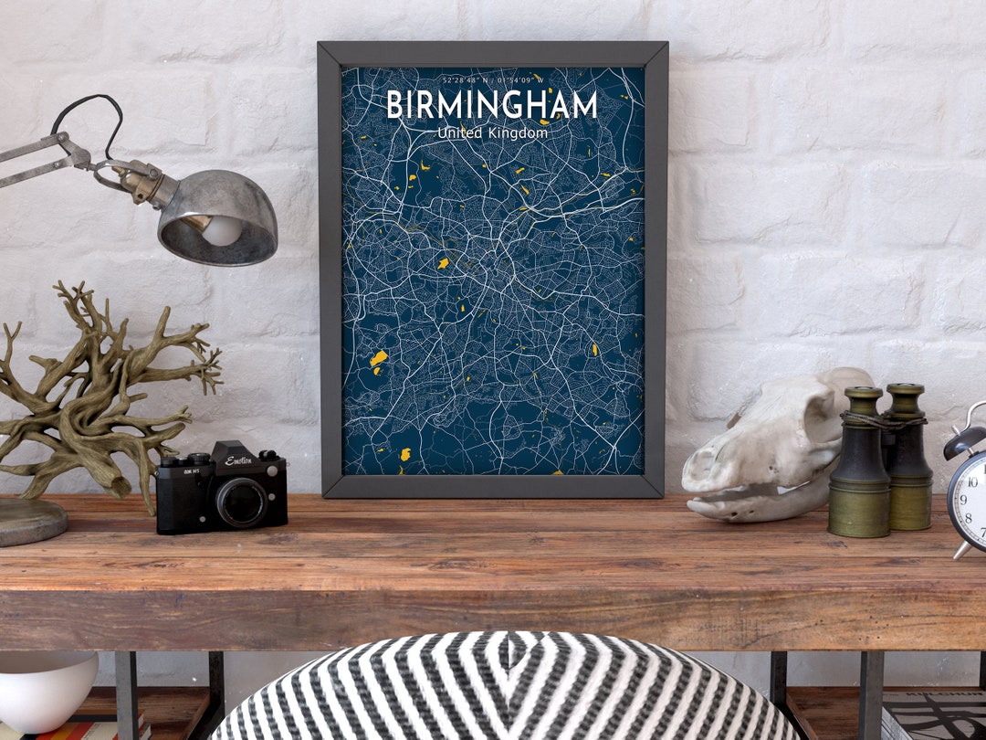 Birmingham Blue Map Poster, Birmingham City Blue Map Poster, Birmingham ...