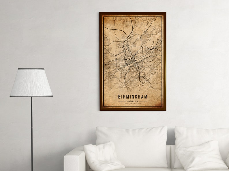 Birmingham Vintage Map Poster Birmingham Old Map Grunge | Etsy