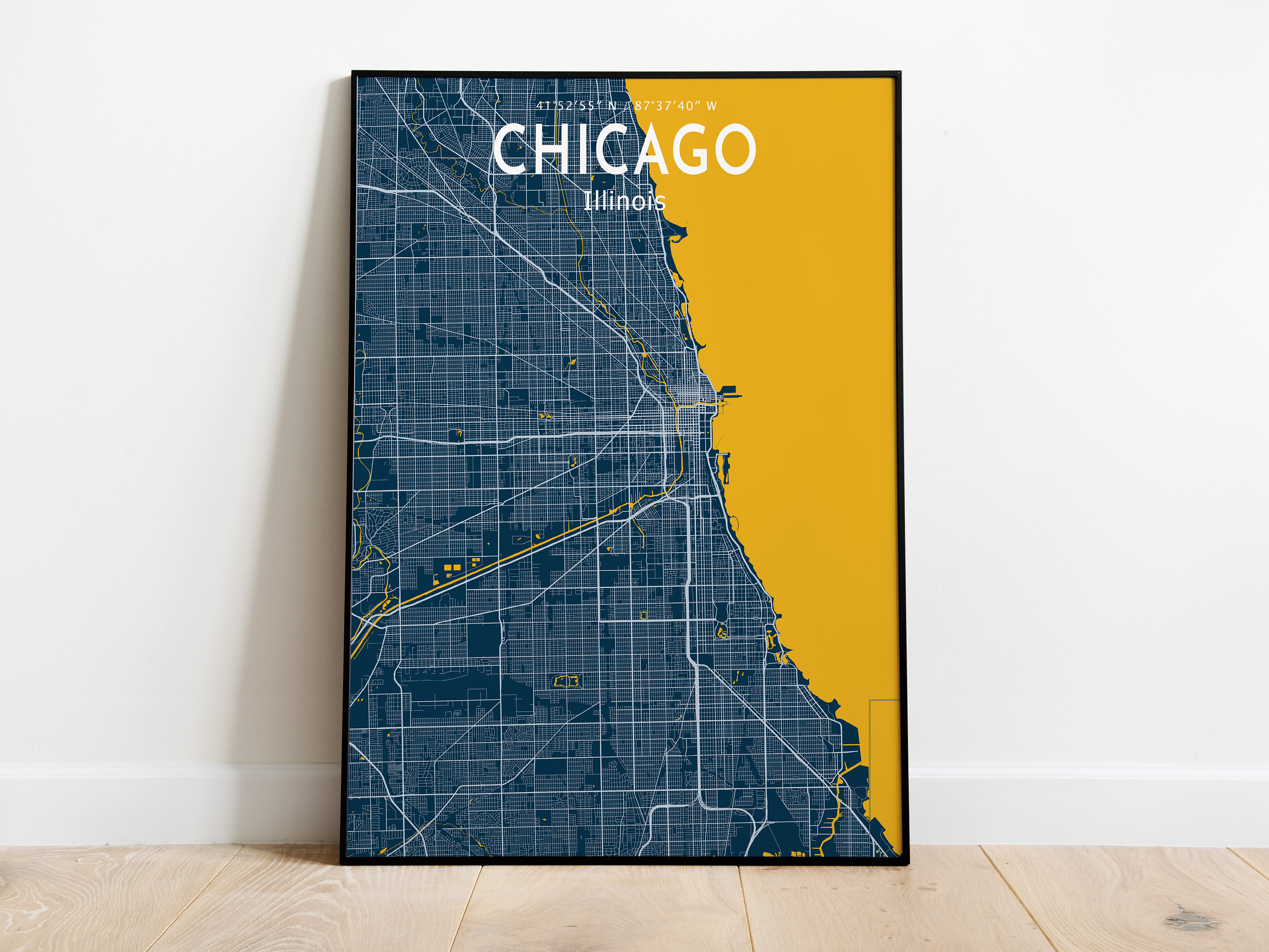 Chicago Blue Map Poster Chicago City Blue Map Poster Chicago | Etsy