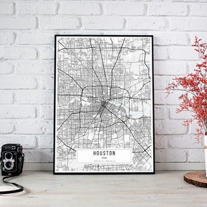 Houston Map Poster, Houston City White Map Poster, Houston City Sign ...