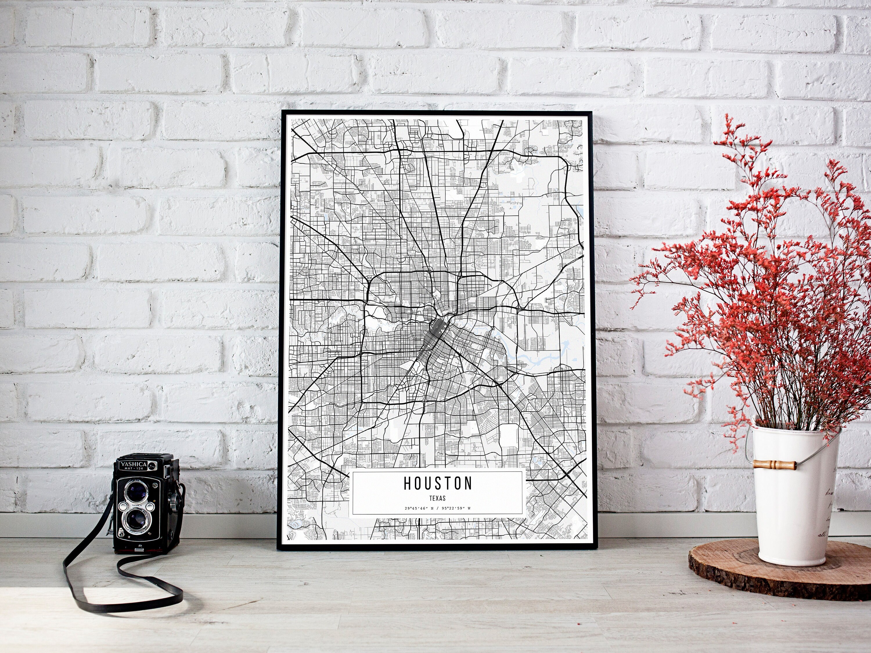 Houston Map Poster Houston City White Map Poster Houston - Etsy