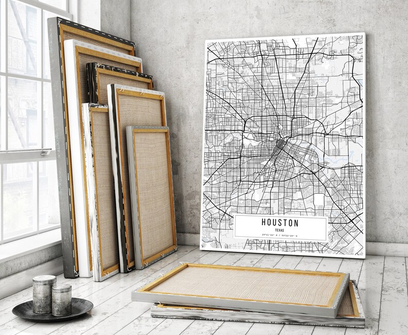 Houston Map Poster Houston City White Map Poster Houston - Etsy