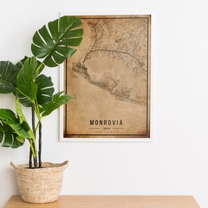 Monrovia Vintage Map Poster, Monrovia Old Map, Grunge Monrovia Map ...
