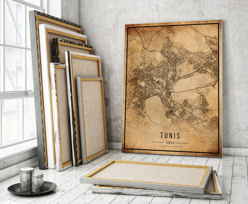 Tunis Vintage Map Poster Tunis Old Map Grunge Tunis Map - Etsy