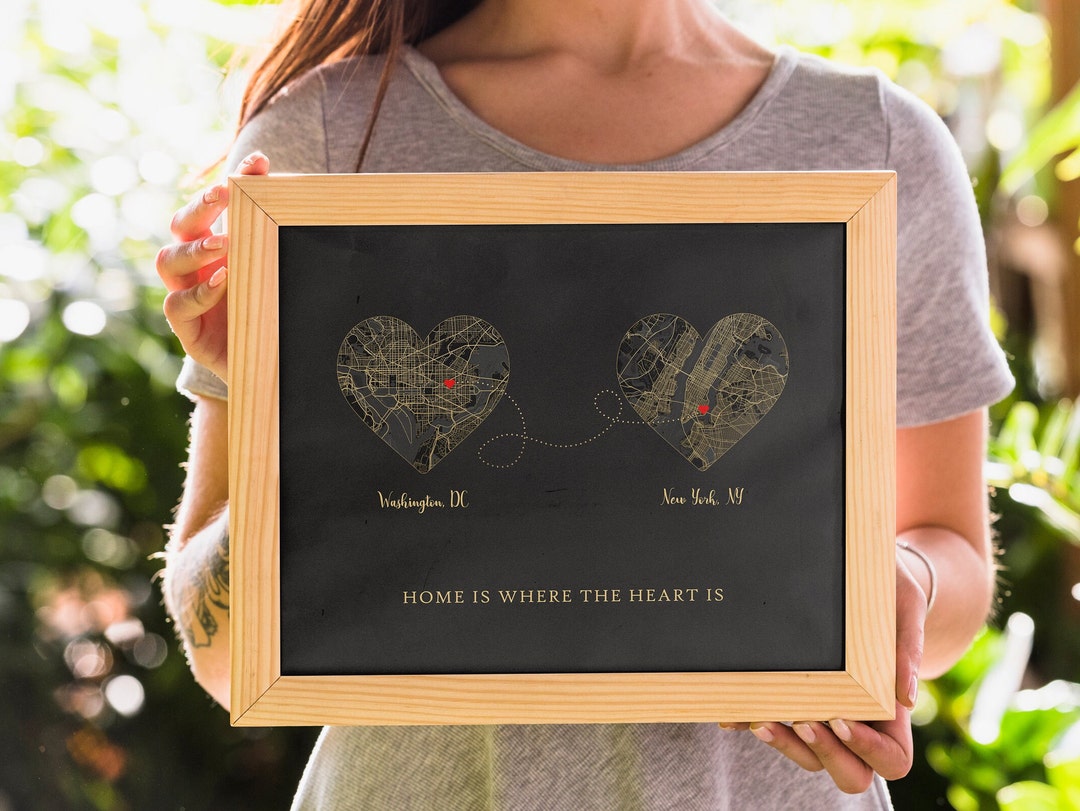 Long Distance Gift, Heart Map, Love Card, Going Away Gift, Custom ...