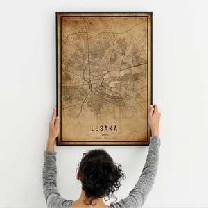 Lusaka Vintage Map Poster, Lusaka Old Map, Grunge Lusaka Map, Lusaka ...