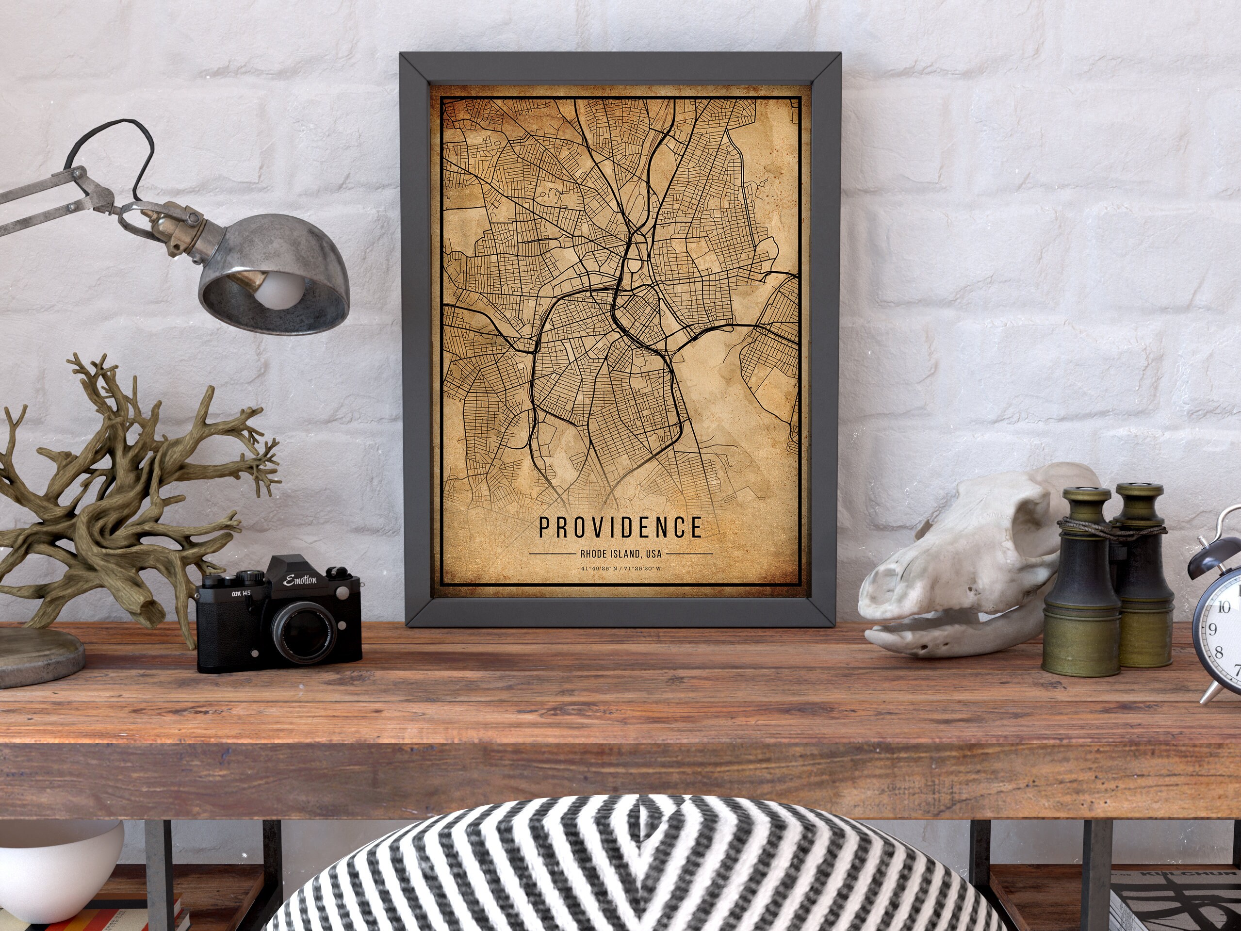 Providence Vintage Map Poster Providence Old Map Grunge | Etsy