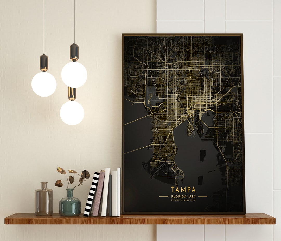 Tampa Map Poster, Tampa City Gold Map Poster, Tampa Canvas, Florida Map ...