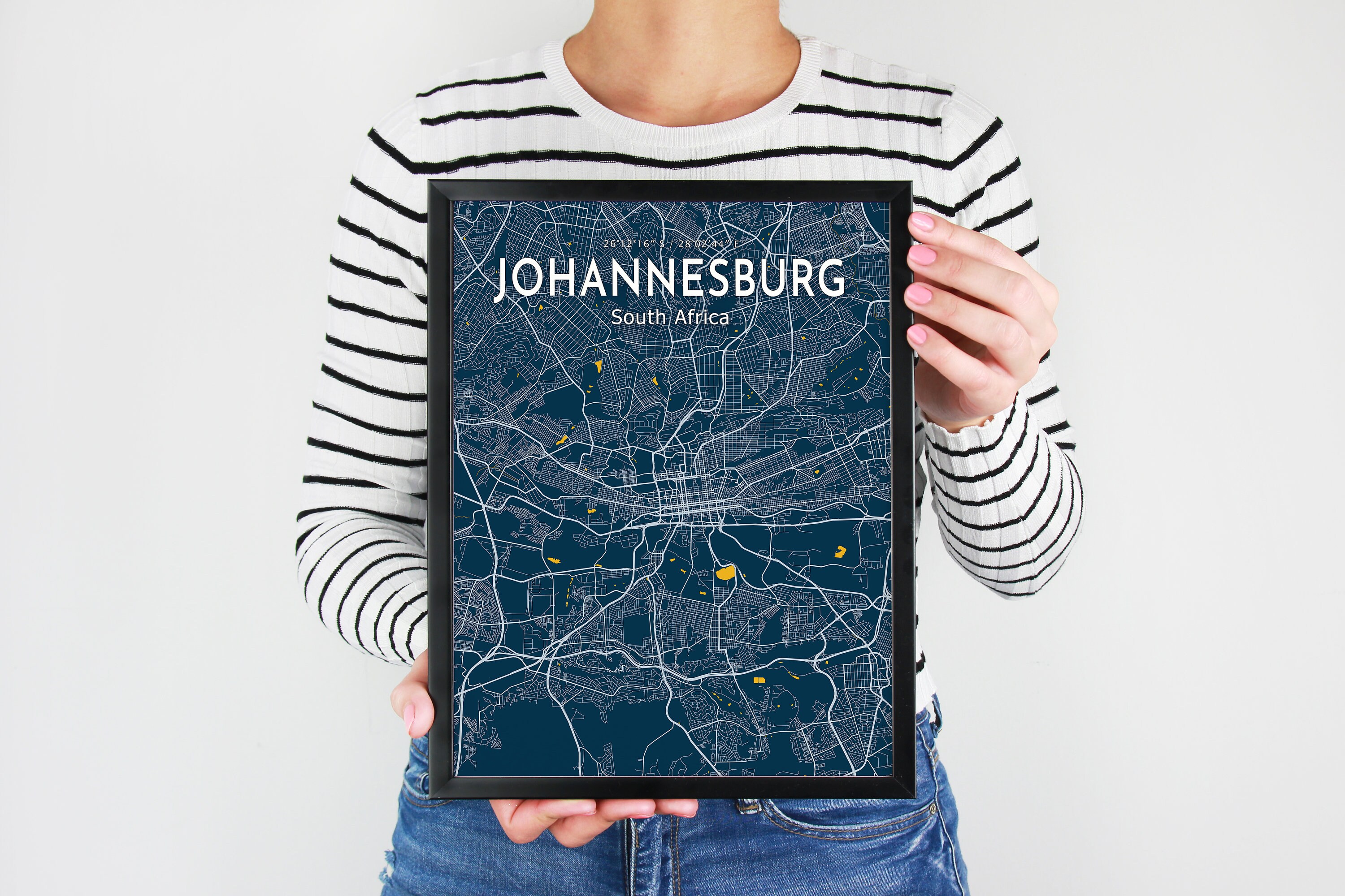 Johannesburg Blue Map Poster Johannesburg City Blue Map | Etsy