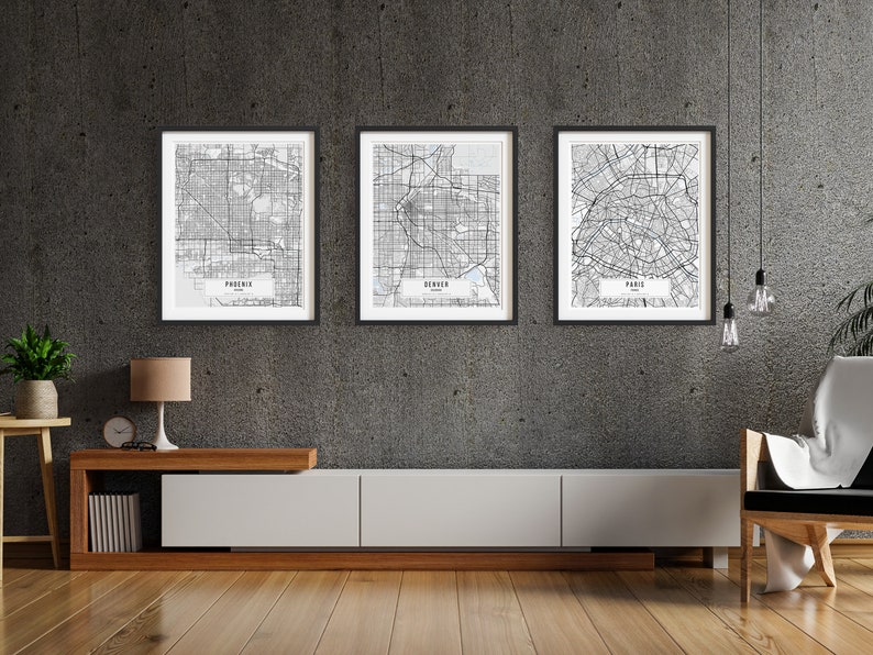 Personalized Map Print Set of Three Any City Map Print - Etsy