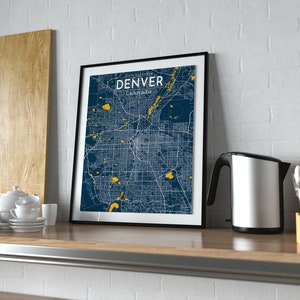 Denver Map Poster, Denver City Blue Map Poster, Denver City Sign ...
