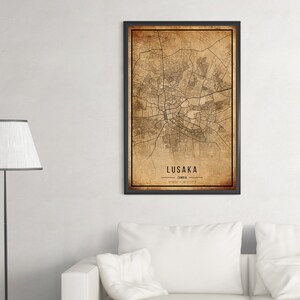 Lusaka Vintage Map Poster, Lusaka Old Map, Grunge Lusaka Map, Lusaka ...