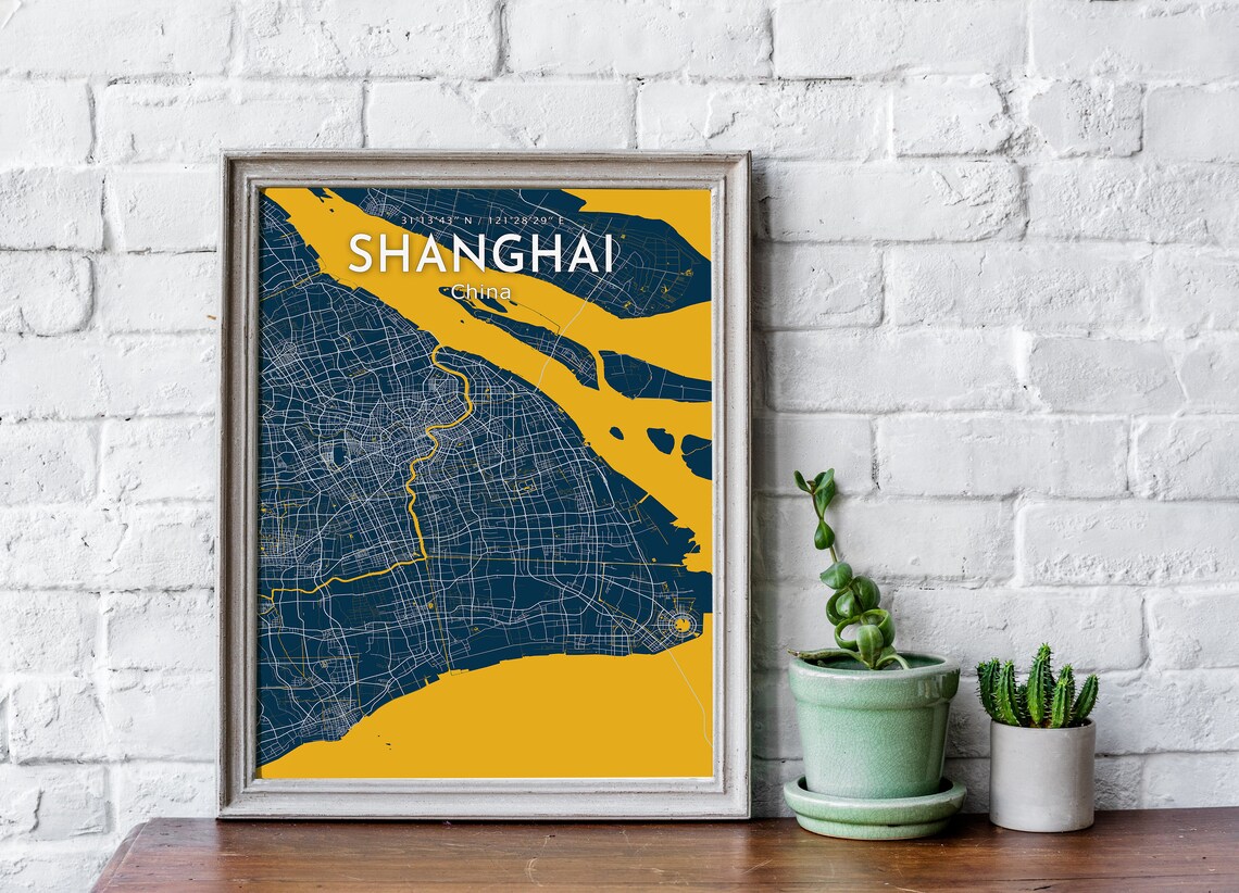 Shanghai Blue Map Poster Shanghai City Modern Map Print | Etsy