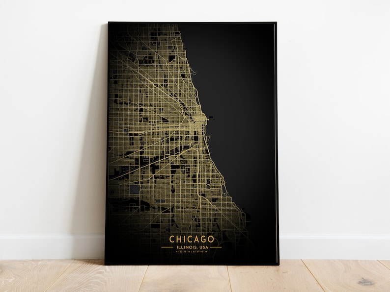 Chicago Map Chicago Map Poster Chicago Gold Map Poster | Etsy