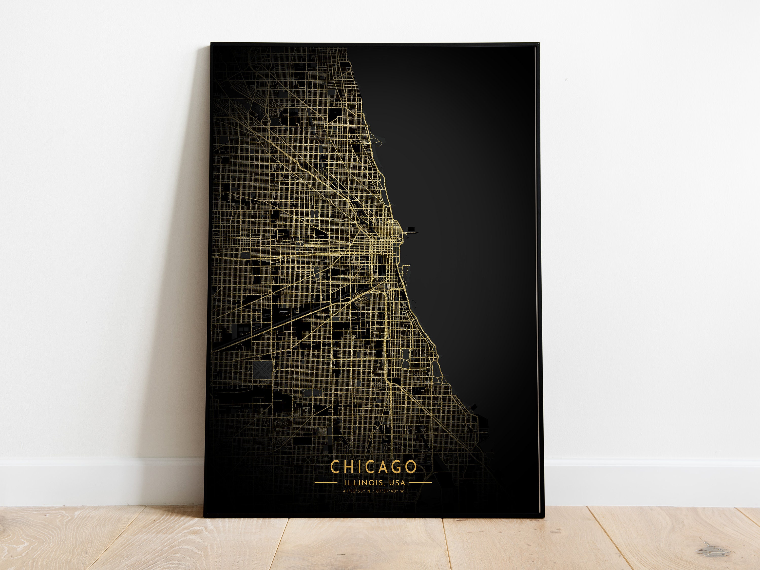 Chicago Map Chicago Map Poster Chicago Gold Map Poster - Etsy