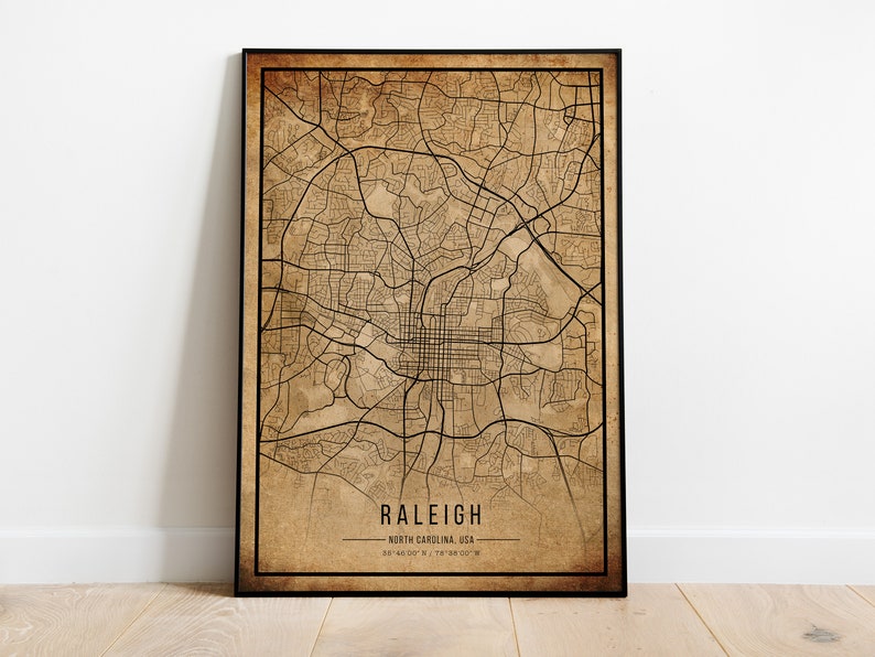 Raleigh Vintage Map Poster Raleigh Old Map Grunge Raleigh - Etsy