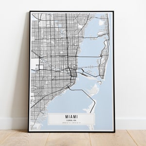 Miami White Map Poster, Miami Home Decor, Miami Classic Map Poster ...