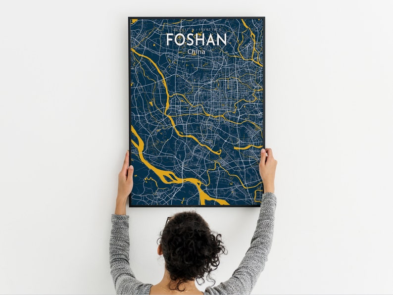 Foshan Blue Map Poster Foshan City Modern Map Print Foshan - Etsy