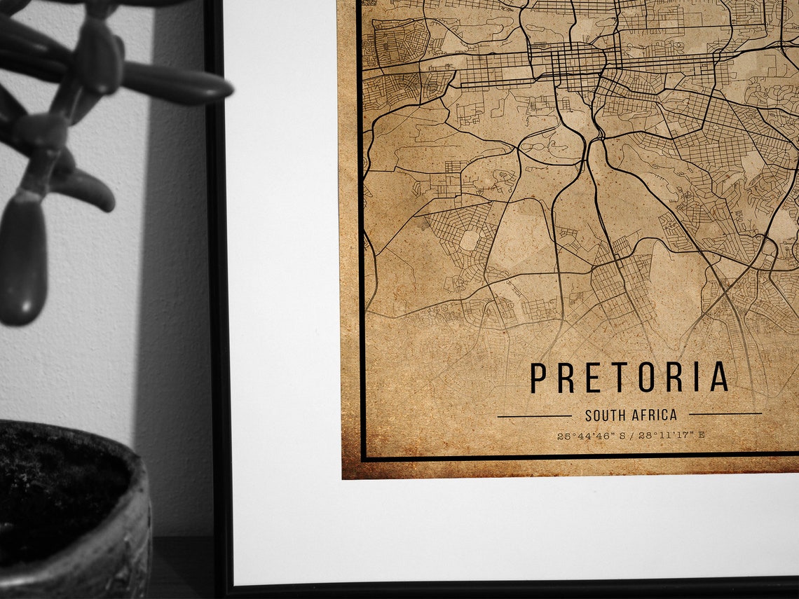 Pretoria Vintage Map Poster Pretoria Old Map Grunge Pretoria | Etsy
