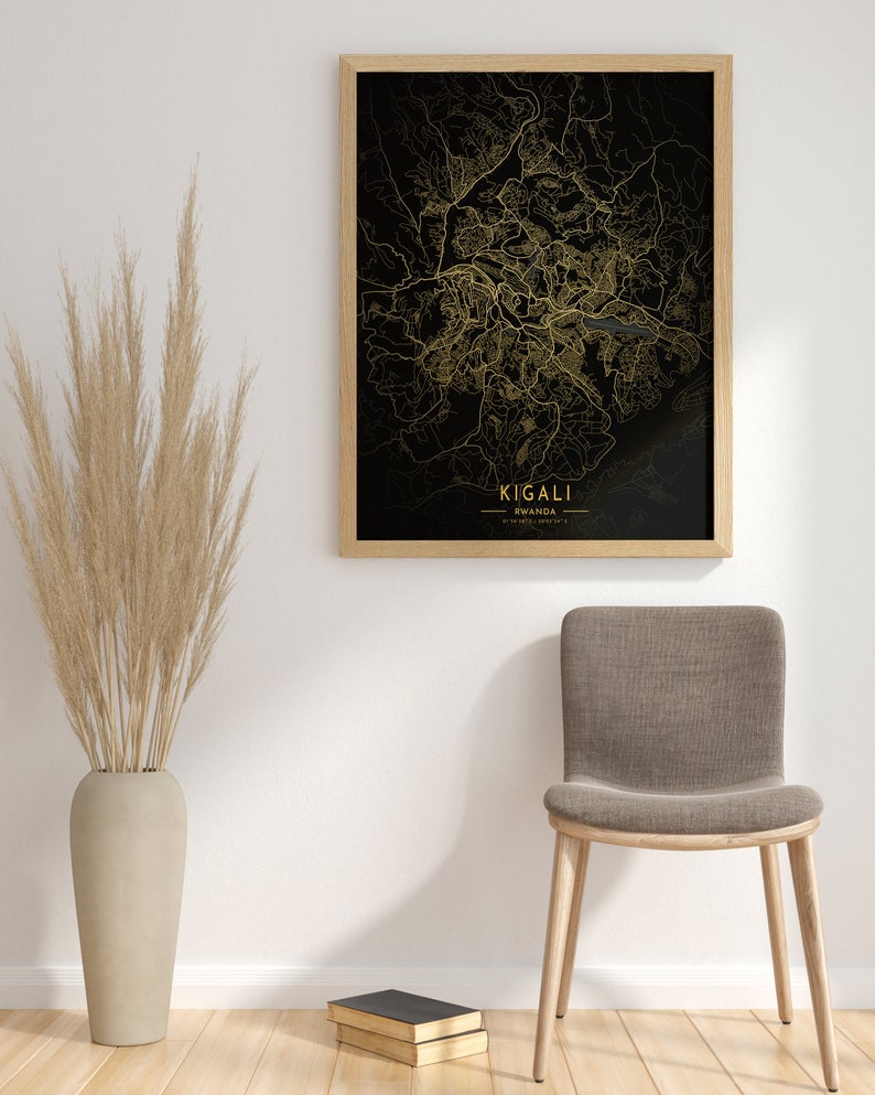 Kigali Map Poster Kigali City Gold Map Poster Kigali Canvas - Etsy