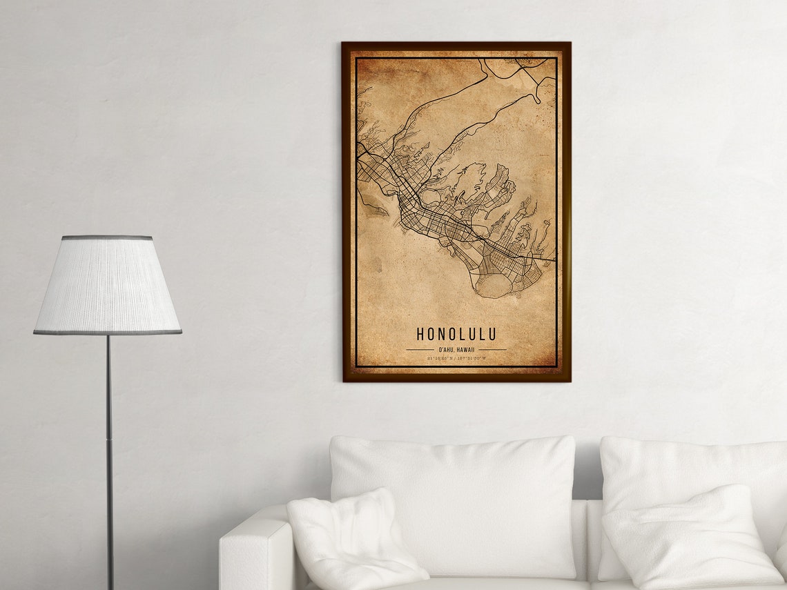 Honolulu Vintage Map Poster Honolulu Old Map Grunge Honolulu - Etsy