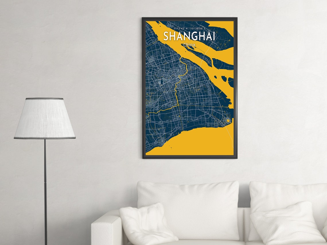 Shanghai Blue Map Poster Shanghai City Modern Map Print | Etsy