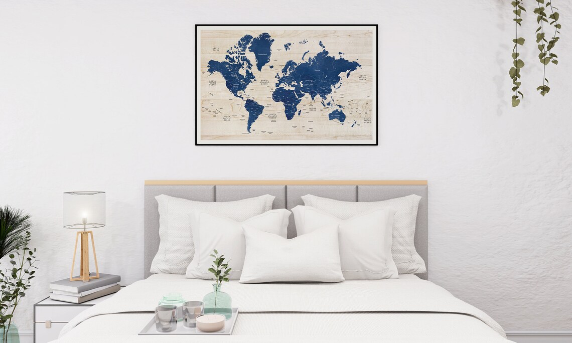 World Map Canvas World Map Poster Family Travel Map | Etsy