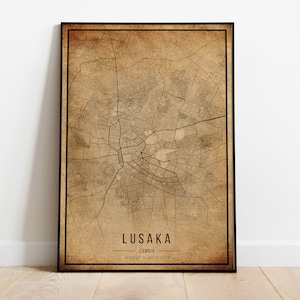 Lusaka Vintage Map Poster, Lusaka Old Map, Grunge Lusaka Map, Lusaka ...