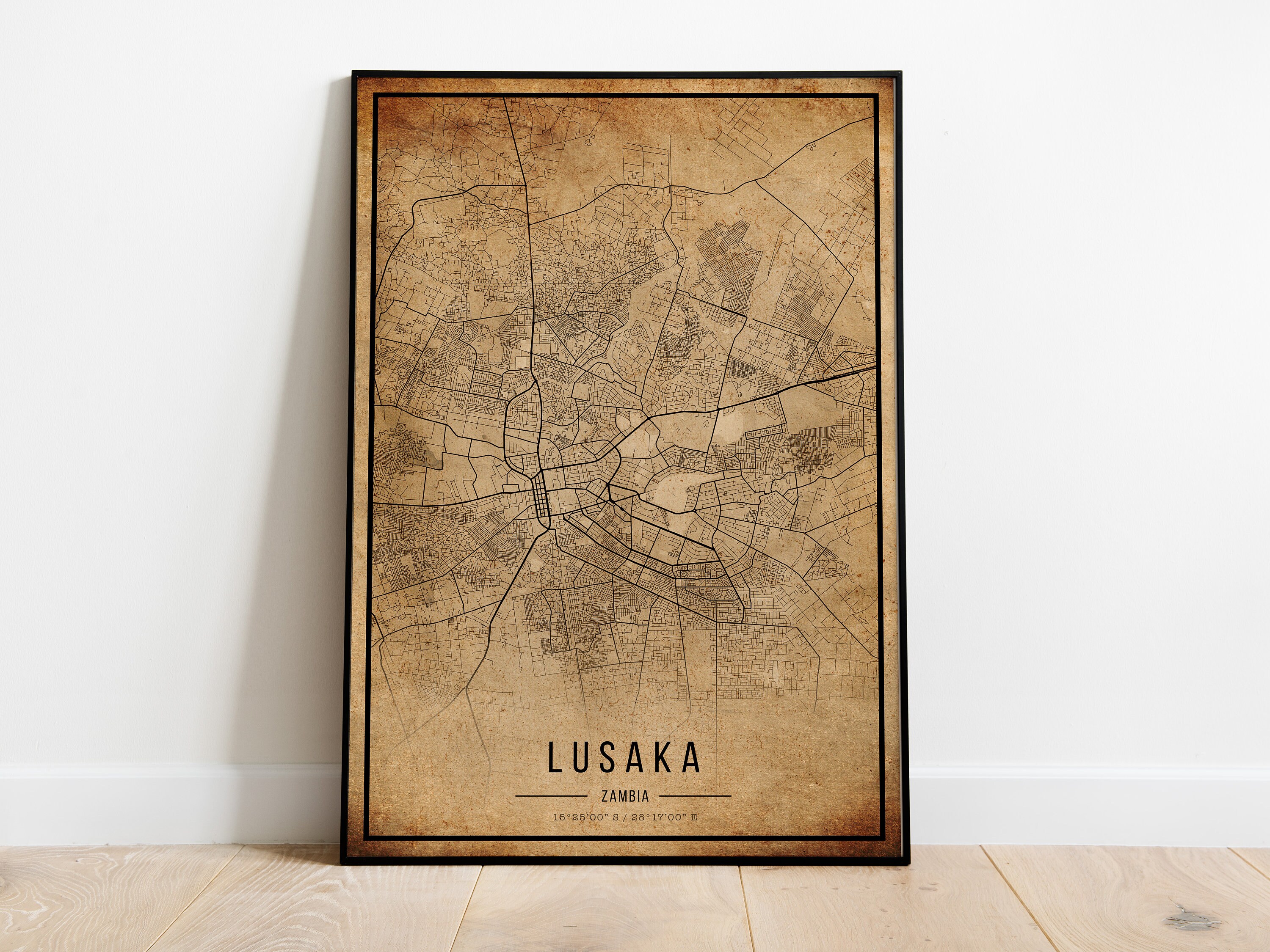Lusaka Vintage Map Poster Lusaka Old Map Grunge Lusaka Map | Etsy