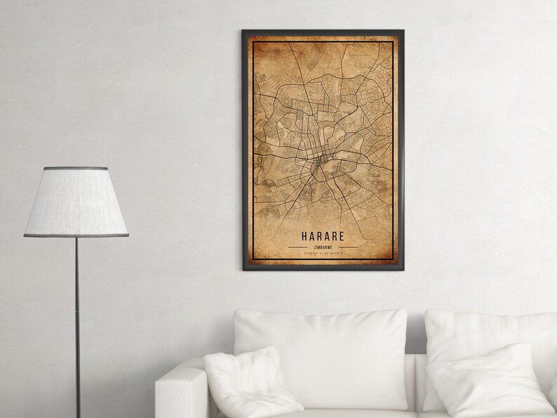 Harare Vintage Map Poster Harare Old Map Grunge Harare Map | Etsy