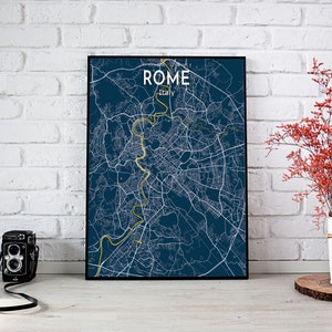 Rome Blue Map Poster, Rome City Blue Map Poster, Rome City Sign, Italy ...
