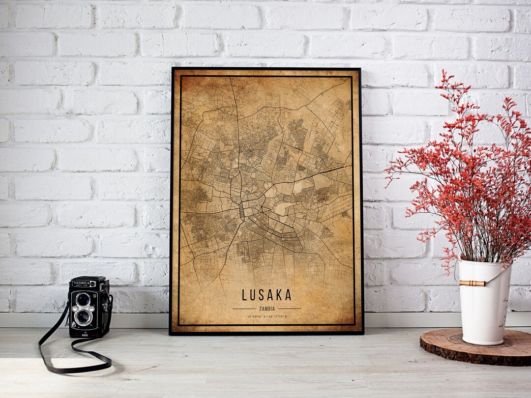 Lusaka Vintage Map Poster, Lusaka Old Map, Grunge Lusaka Map, Lusaka ...