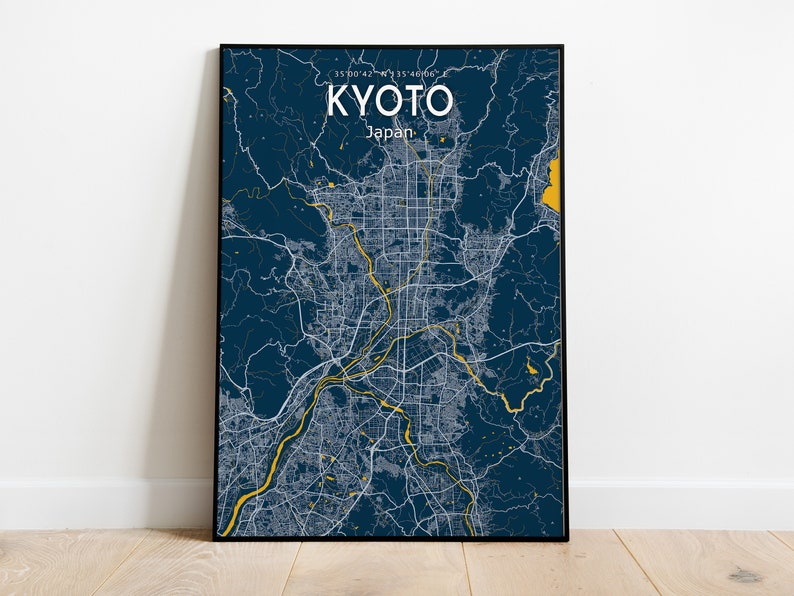 Kyoto Blue Map Poster Kyoto City Modern Map Print Kyoto City - Etsy