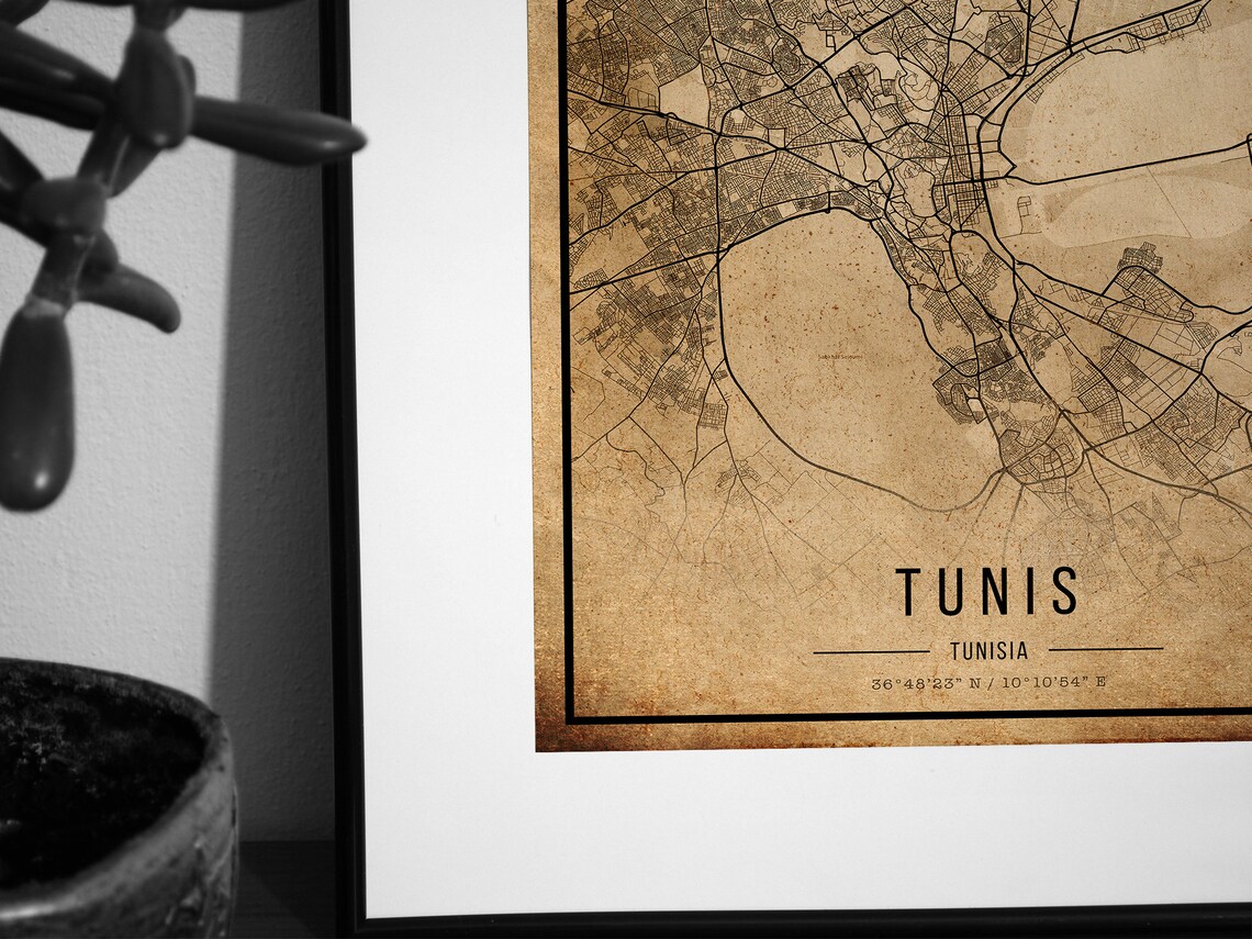 Tunis Vintage Map Poster Tunis Old Map Grunge Tunis Map - Etsy
