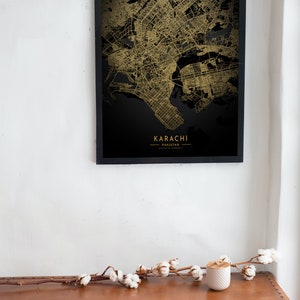 Karachi Map Poster, Karachi City Gold Map Poster, Karachi Canvas ...
