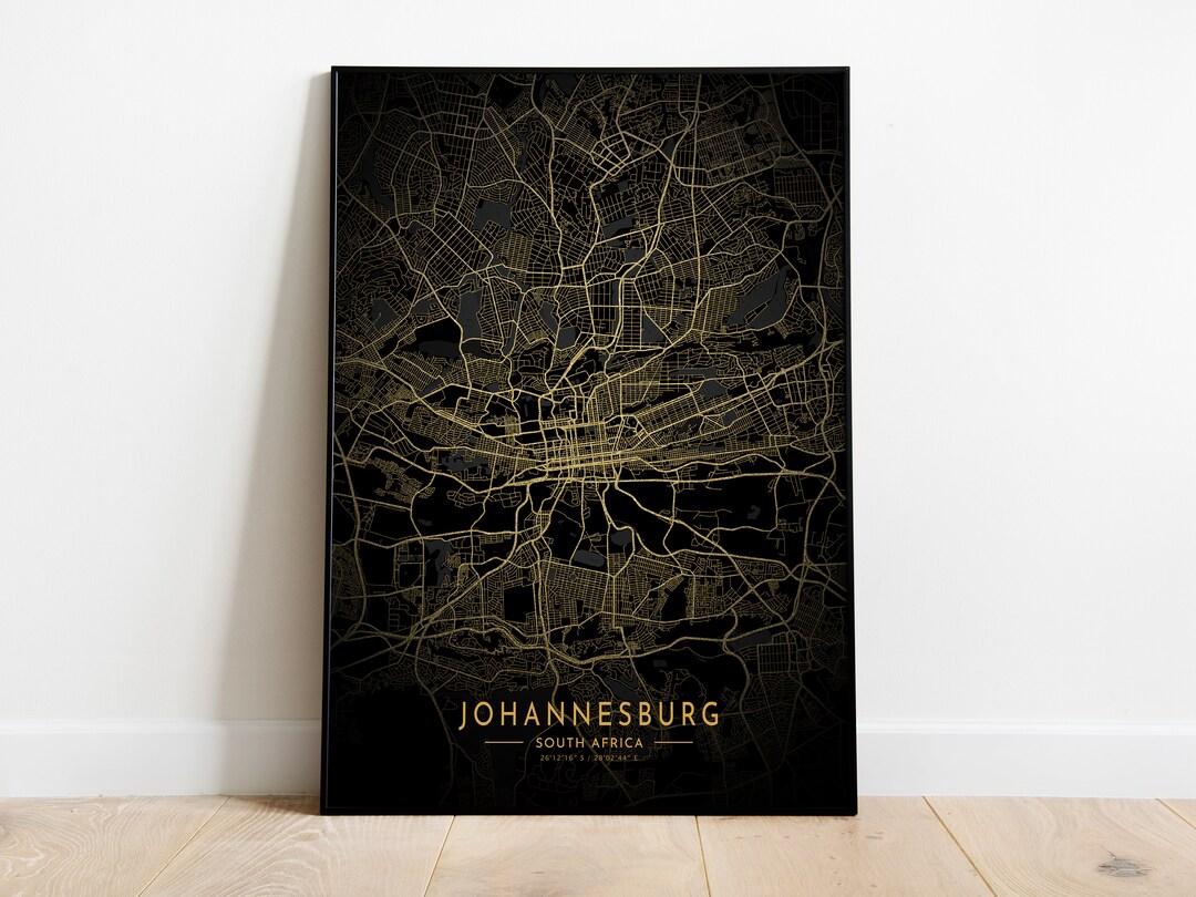 Johannesburg Map Poster, Johannesburg City Gold Map Poster ...