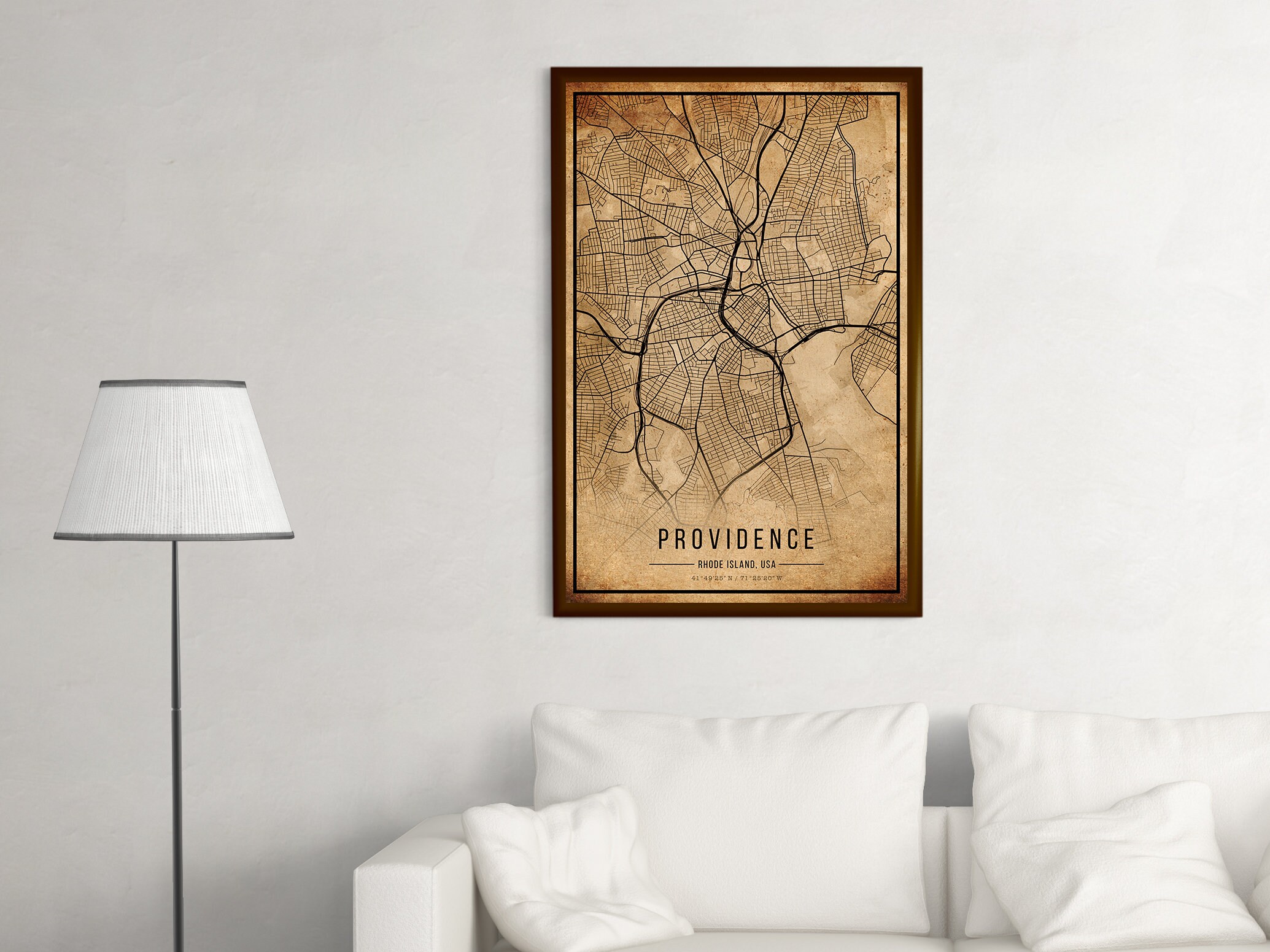 Providence Vintage Map Poster Providence Old Map Grunge | Etsy