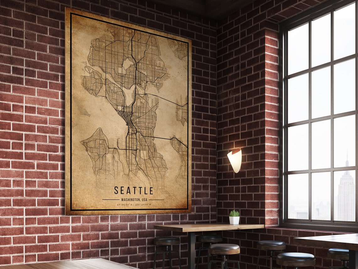 Seattle Vintage Map Poster Seattle Old Map Grunge Seattle - Etsy